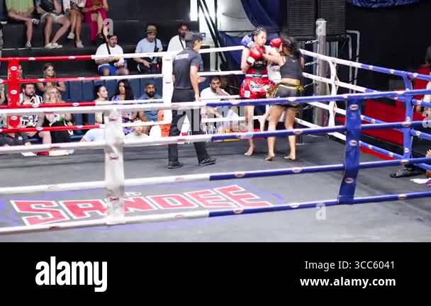 Intense Muay Thai fight at night market Stock Video Footage - Alamy