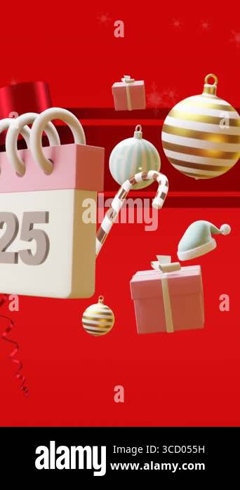 Animation of calendar with 25 of december date and christmas ...