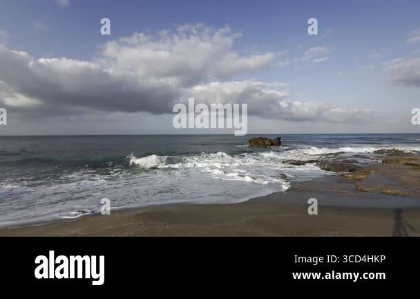 Ocean waves beach. Cliffside coastline . High quality 4k footage Stock ...