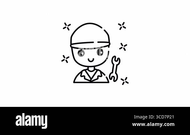line art animation of Mechanic icon cartoon of a cute cartoon mechanic ...