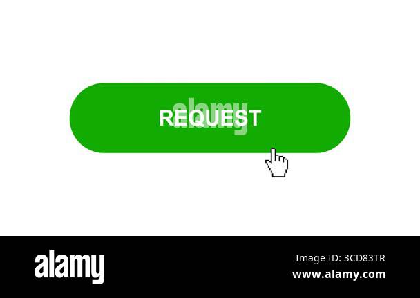 Green REQUEST Button Animation on White Background Click and Turns into ...