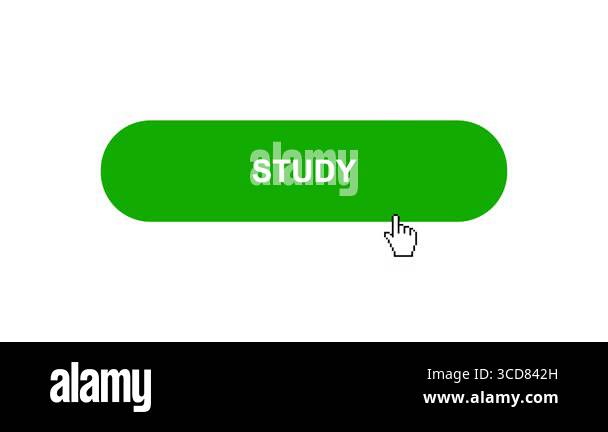 Green STUDY Button Animation on White Background Click and Turns into Loading Bar then Circle ...
