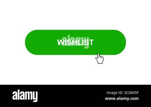 Green WISHLIST Button Animation on White Background Click and Turns ...