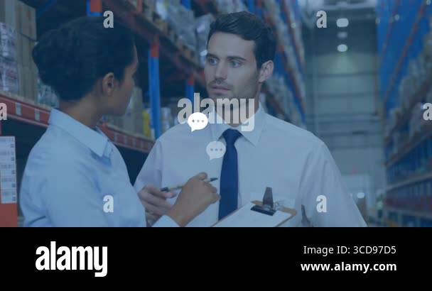 Supervisor pointing clipboard drawing speech icons popping fading ...