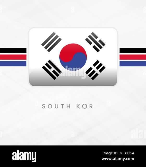 Vibrant Animated South Korea Flag Waving in Button Frame with Bold ...