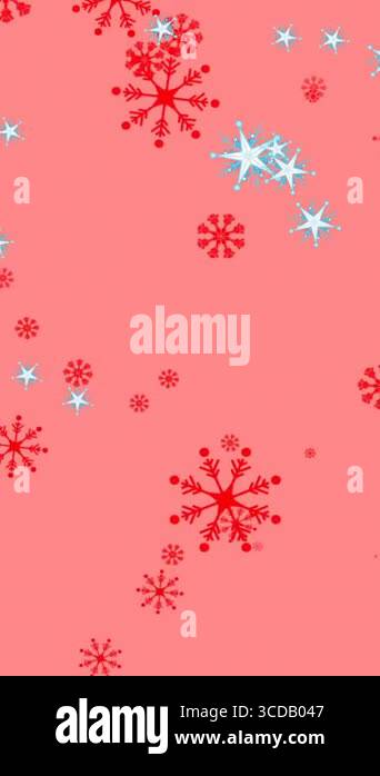 Animation of snow falling over red background. Christmas, festivity ...