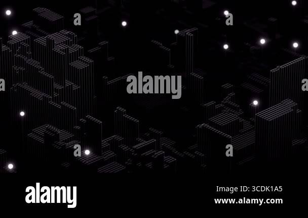 Digital Skyline Abstract Tech Grid with Glowing Nodes Loop Animated ...