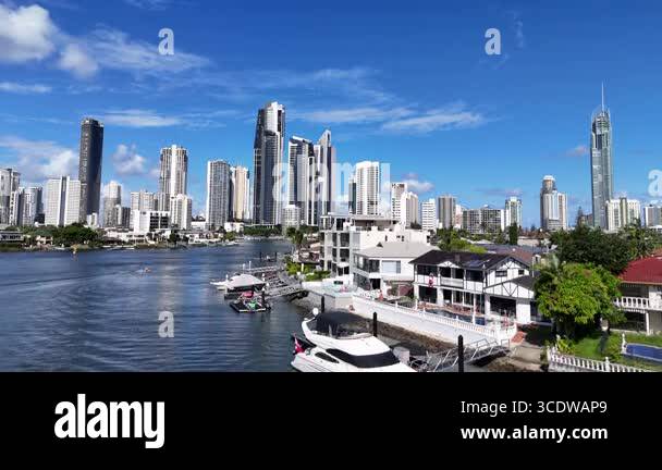 Yacht cruising along Gold Coast's stunning skyline Stock Video Footage ...