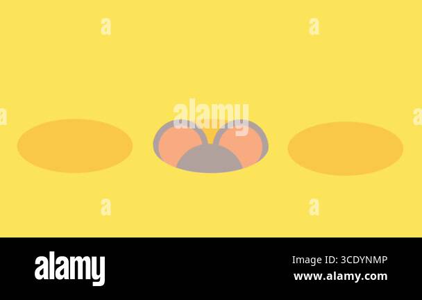 A cartoon mouse hiding in holes in a yellow background, representing ...