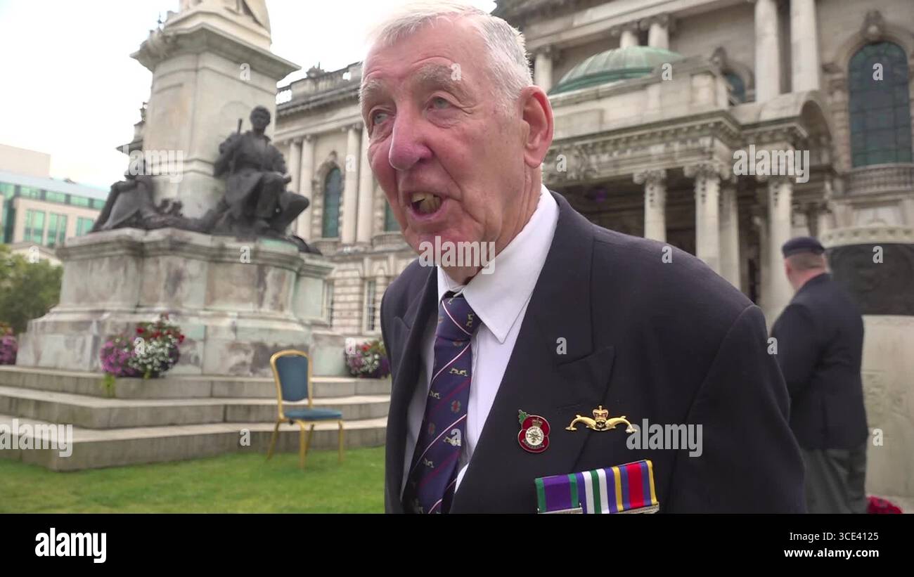 Cold War Veteran speaks after VJ Day service in Belfast Stock Video ...