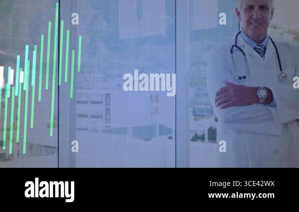 Doctor monitoring animated health chart rising with green bars ...