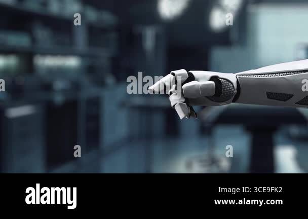 Close up of robot hand pointing and tapping at human anatomy hologram ...