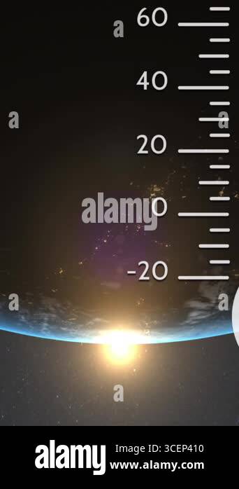 Animation of digital thermometer over globe. Global technology ...