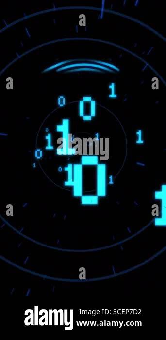 Animation of binary coding and data processing and fingerprint over dark background. Global ...
