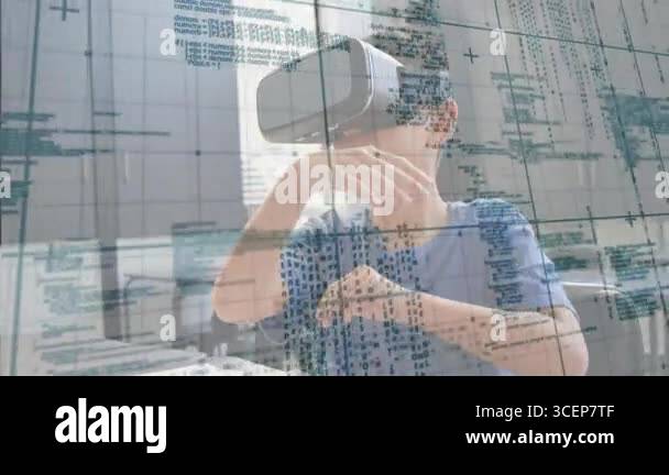 After donning VR headset, child reaching forward and exploring virtual ...