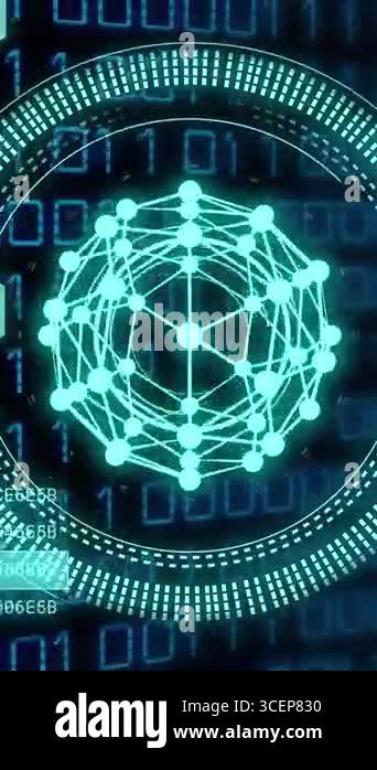 Animation of data processing and binary coding over scopes scanning. Global computing, digital ...