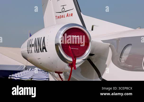 Close-up of a stationary jet plane at Geelong airfield, showcasing its ...