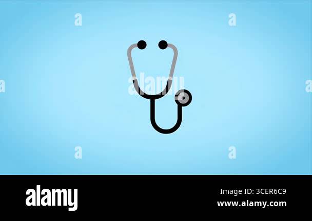 Animated stethoscope icon on a light blue background. Medical equipment ...