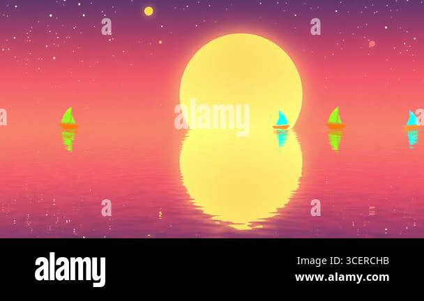 Golden Sunset Sailors A Scene of Sailboats Under a Massive Sun on Still ...