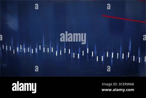 White bars pulsing, orange line tracing, red trend sweeping, numbers fading and visualizing data ...