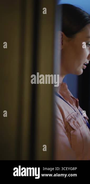 Animation of data processing over caucasian female it engineer and ...