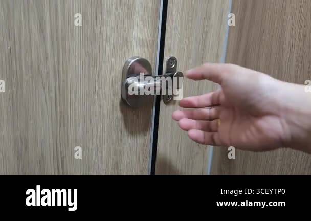 Womans Hand Unlocking Wooden Door and Opening Entrance Stock Video ...