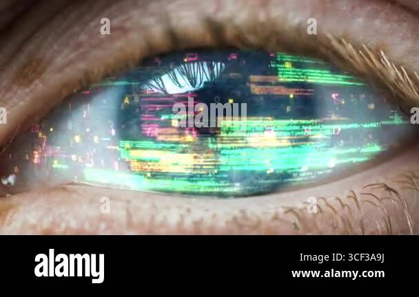 Macro Eye Looking at Development Code Line or Reading Online IT Text ...