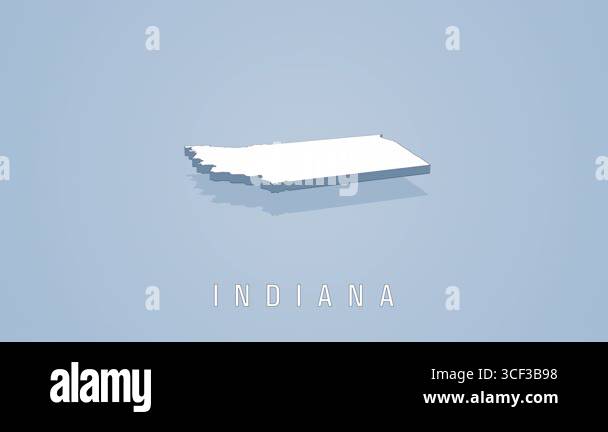 White indiana map precisely rotating against clean light blue backdrop ...