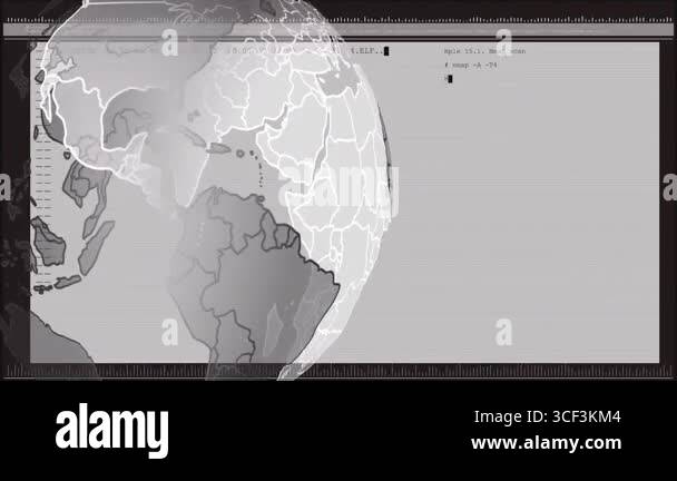 On loading network interface 3D globe rotating while terminal streaming ...