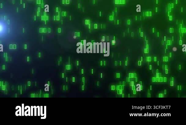 On start flickering neon green blocks drifting downward visualizing ...