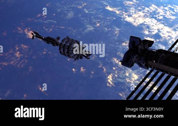 CG animation of an orbital spaceship moving through space. Adds ...