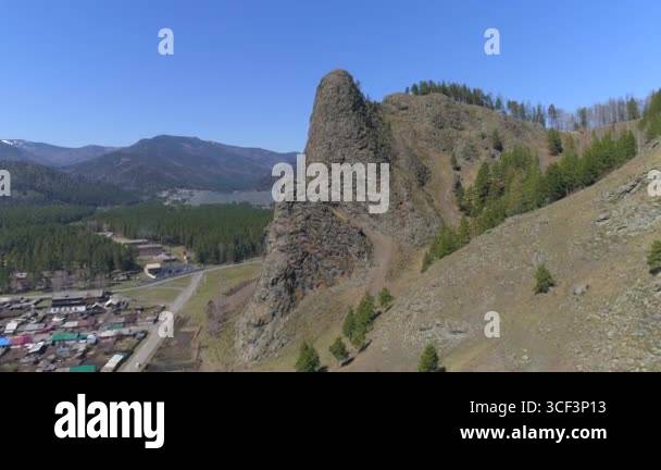 Two people enjoy the stunning view of the Abakan River, Abaza Forest ...