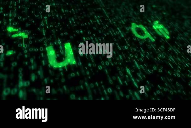 Business text typing on display screen matrix style. Searching with ...