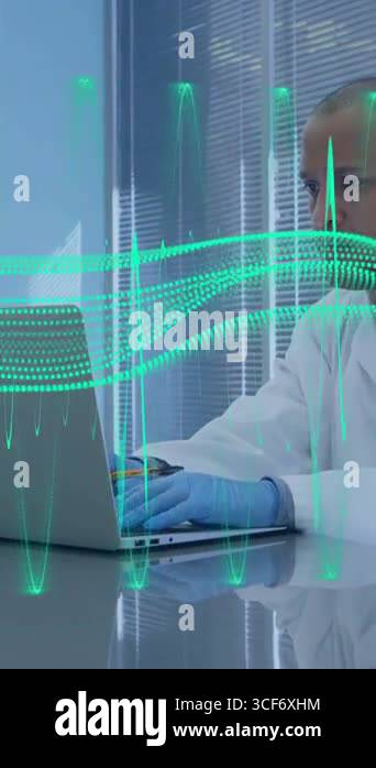 Animation of scientific data processing over male scientist in ...