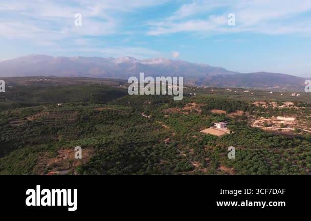 Mountain Aerial view of Crete island, Greece. Mountain landscape, olive ...