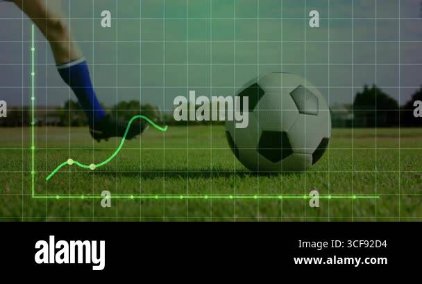 Player's leg entering left and spiking graph as foot striking soccer ...