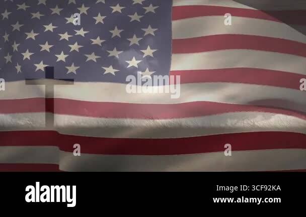 Gentle breeze initiating American flag rippling, red stripes swaying ...