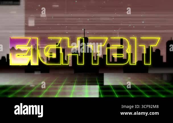 Drawing outlines tracing glitch grid revealing neon EIGHTBIT with ...