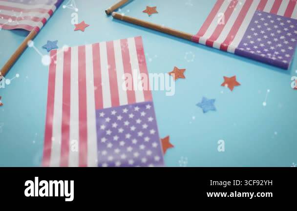 Upon sparkle activation, white particles drifting over US flags and ...