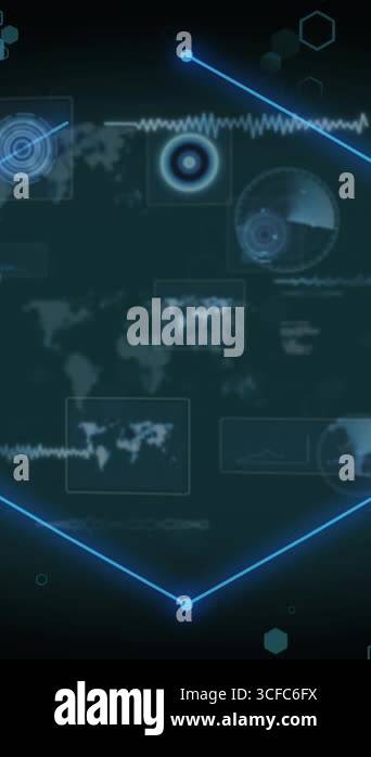 Animation of data processing and dna strand on black background. Global ...