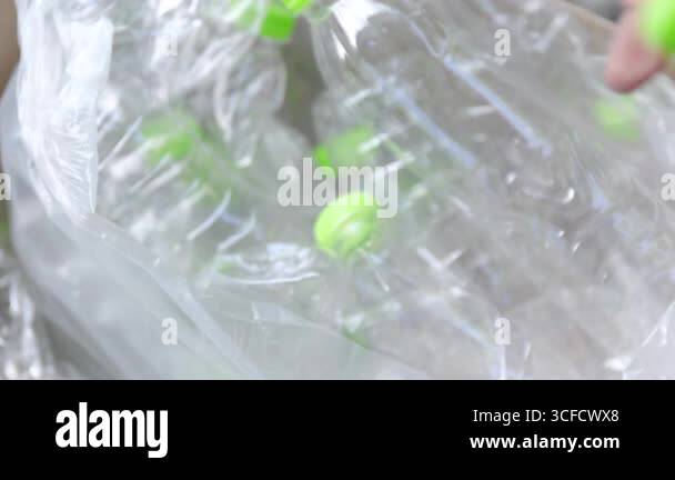 Plastic waste, Hand are plastic waste bottle and sorting it into a bag ...