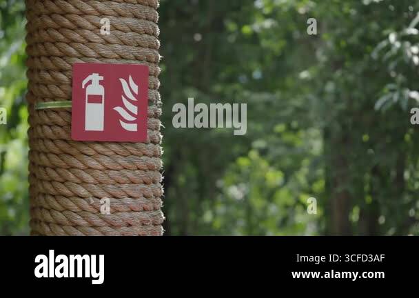 Fire safety sign on tree trunk indicates precautions in forest Stock ...