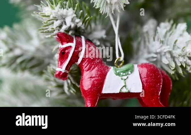 video of a red horse on a Christmas tree with snow Stock Video Footage ...