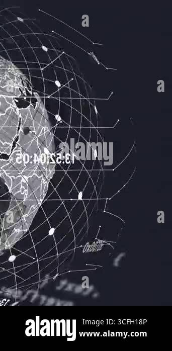 Animation of globe and changing numbers on black background. data ...