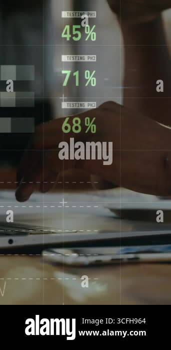 Animation of statistics and data processing over businessman using smartphone. global business ...