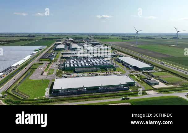 Aerial from a data center, big tech, cloud data, computing center ...
