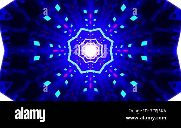 A vibrant, symmetrical digital pattern radiating in neon colors, creating a mesmerizing ...