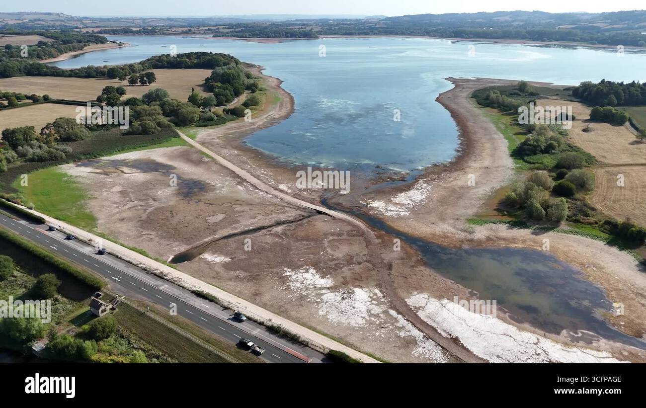 Drone footage of low water levels at Chew Valley Lake Stock Video ...