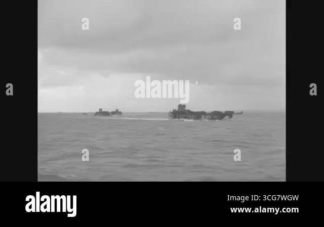 NORMANDY - 1944 - Tank landing craft sail toward the Normandy beaches ...