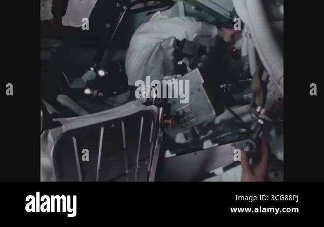 USA - 1970 - NASA astronaut Charles Duke trains in a command module ...